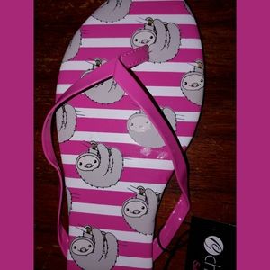 chatties | Shoes | Nwt Hot Pink Stripped Sloth Flip Flop Sandals | Poshmark